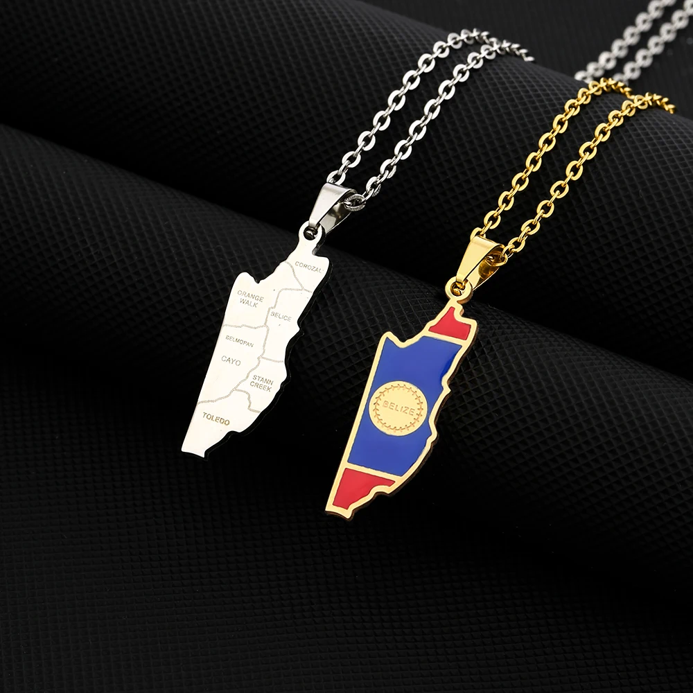 Fashion-Belize-Map-Flag-City-Pendant-Necklace-Stainless-Steel-Creole ...