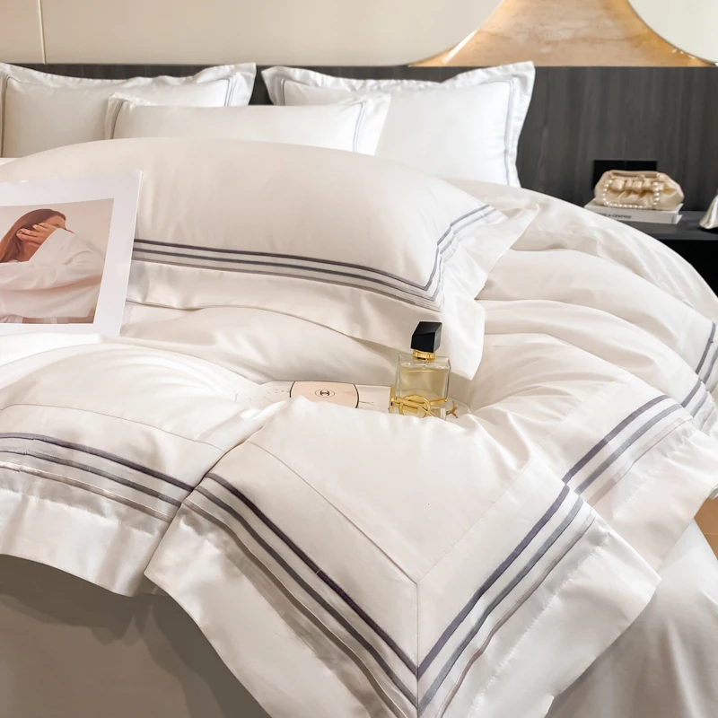 100-Cotton-Luxury-Hotel-Style-Bedding-Set-Queen-King-Size-Solid-Color ...