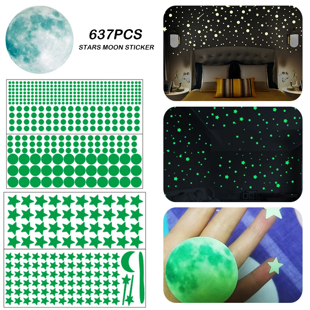 637Pcs-Glow-in-The-Dark-Stars-Stickers-Luminous-Moon-Wall-Decals ...