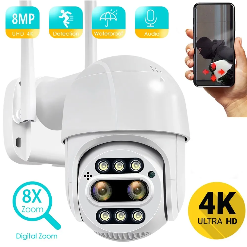 8MP 4MP 4K PTZ IP Camera 8x Zoom Dual Lens Human Detect CCTV Camera ...