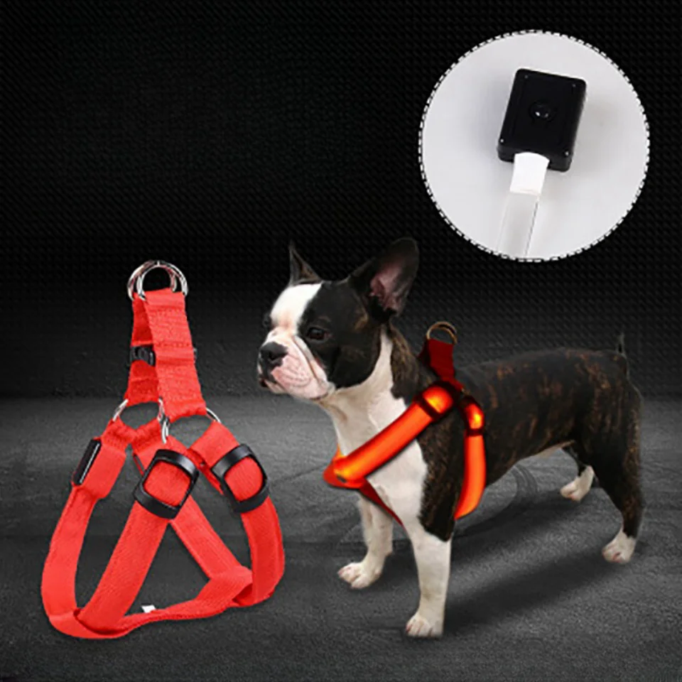LED Dog Harness No Pull LED Light Night Safety Nylon Pet Dog Collar Led ...