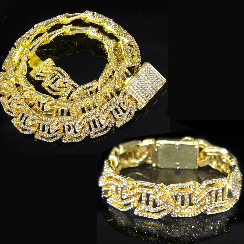 Iced fora pavimentado strass 1 conjunto 17mm ouro completo miami curb ...