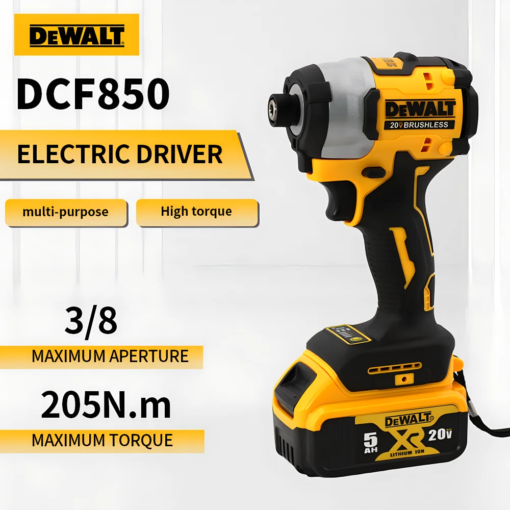 DEWALT-DCF850-20V-Impact-Driver-205NM-Brushless-Motor-Cordless-Rechargable-Screwdriver-Electric ...