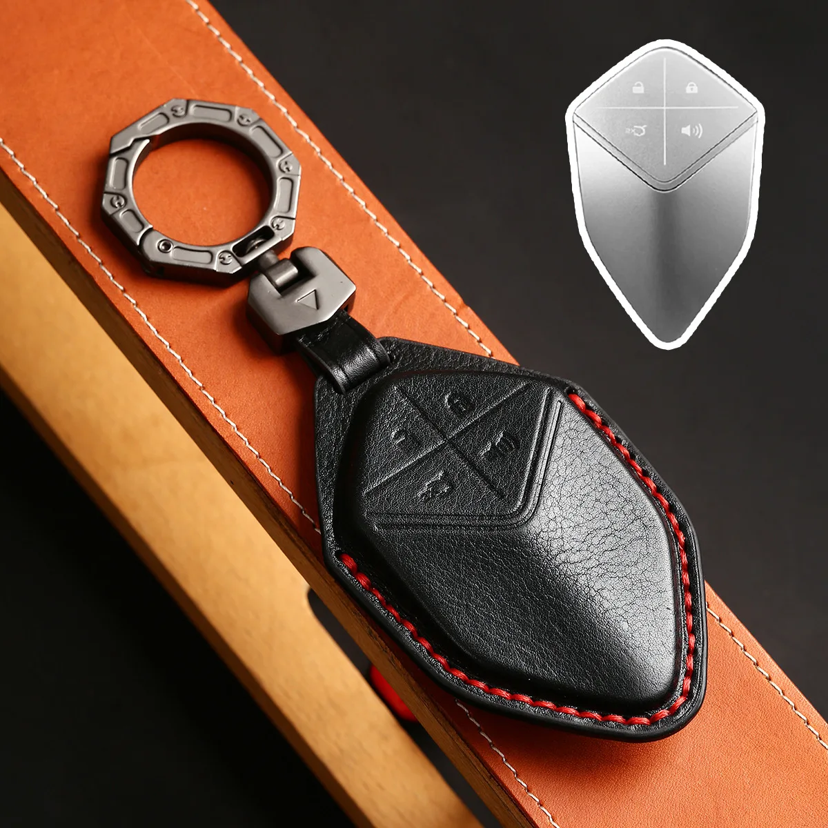 4 BOTTONS Luxury Leather Car Key Case Cover Fob Accessories for Changan ...