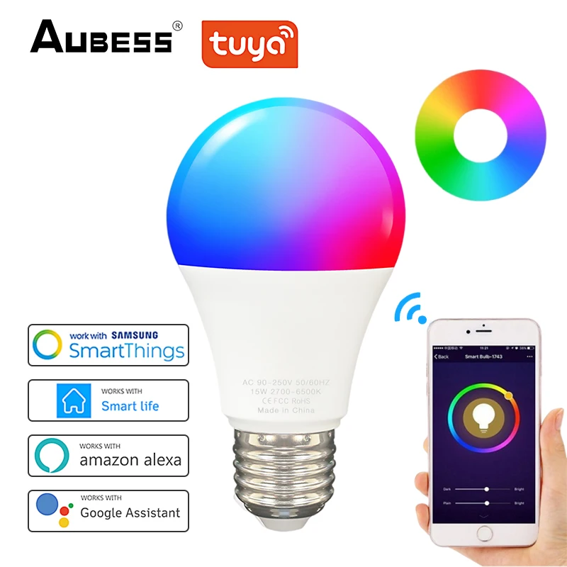 9W Tuya E27 Lâmpada Led RGB CW Wifi Lâmpada Led Alexa Lâmpada ...