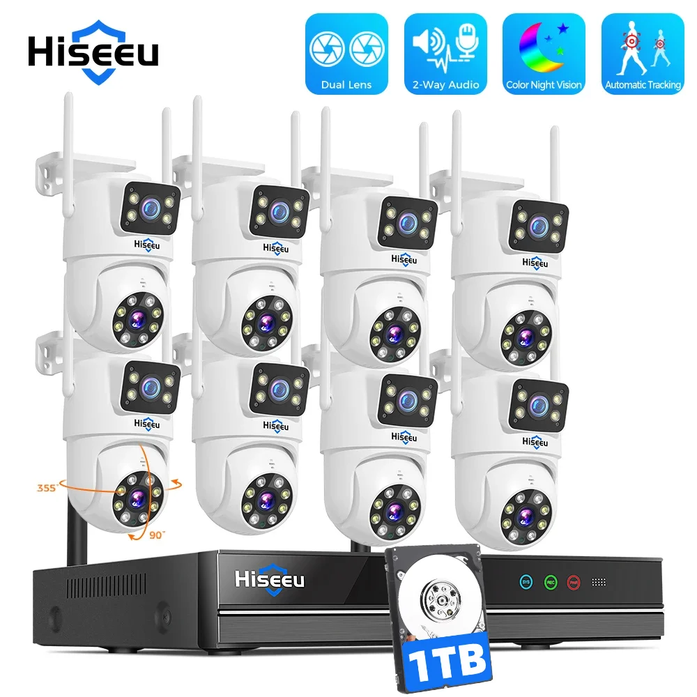 Hiseeu H.265 10CH NVR 3K 6MP Surveillance System Dual Lens Smart PTZ IP ...