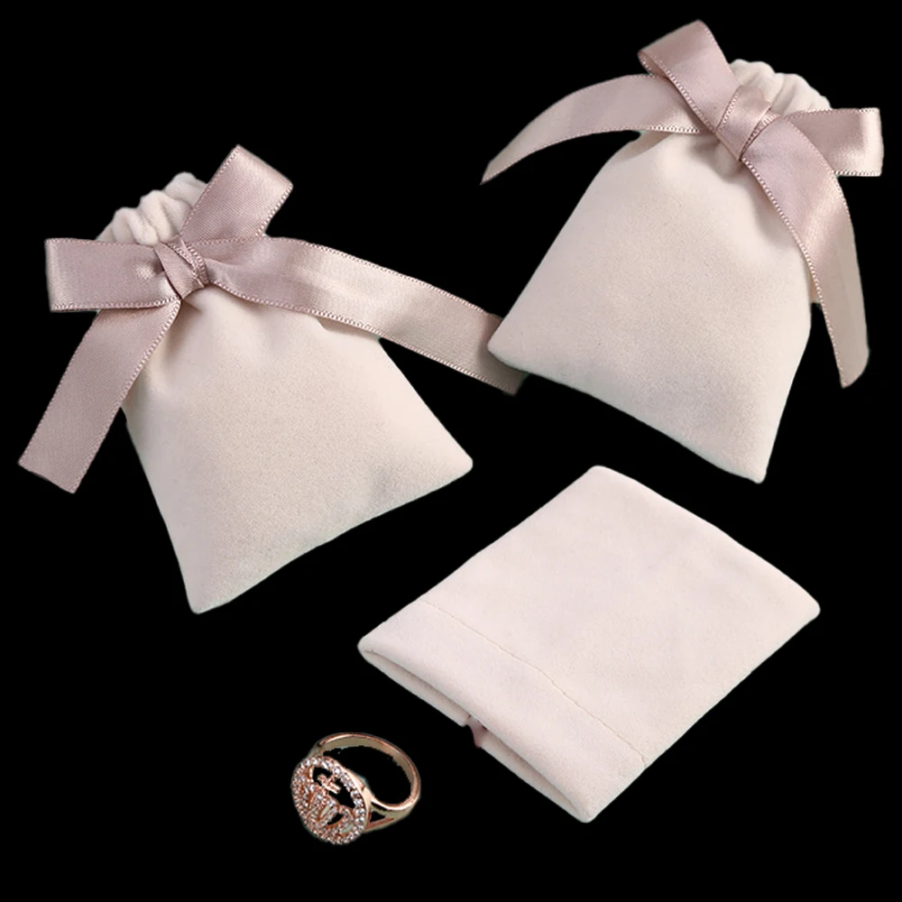 10pcs-Beige-Velvet-Jewelry-Packaging-Pouches-Bags-Small-Gift-Ribbon ...