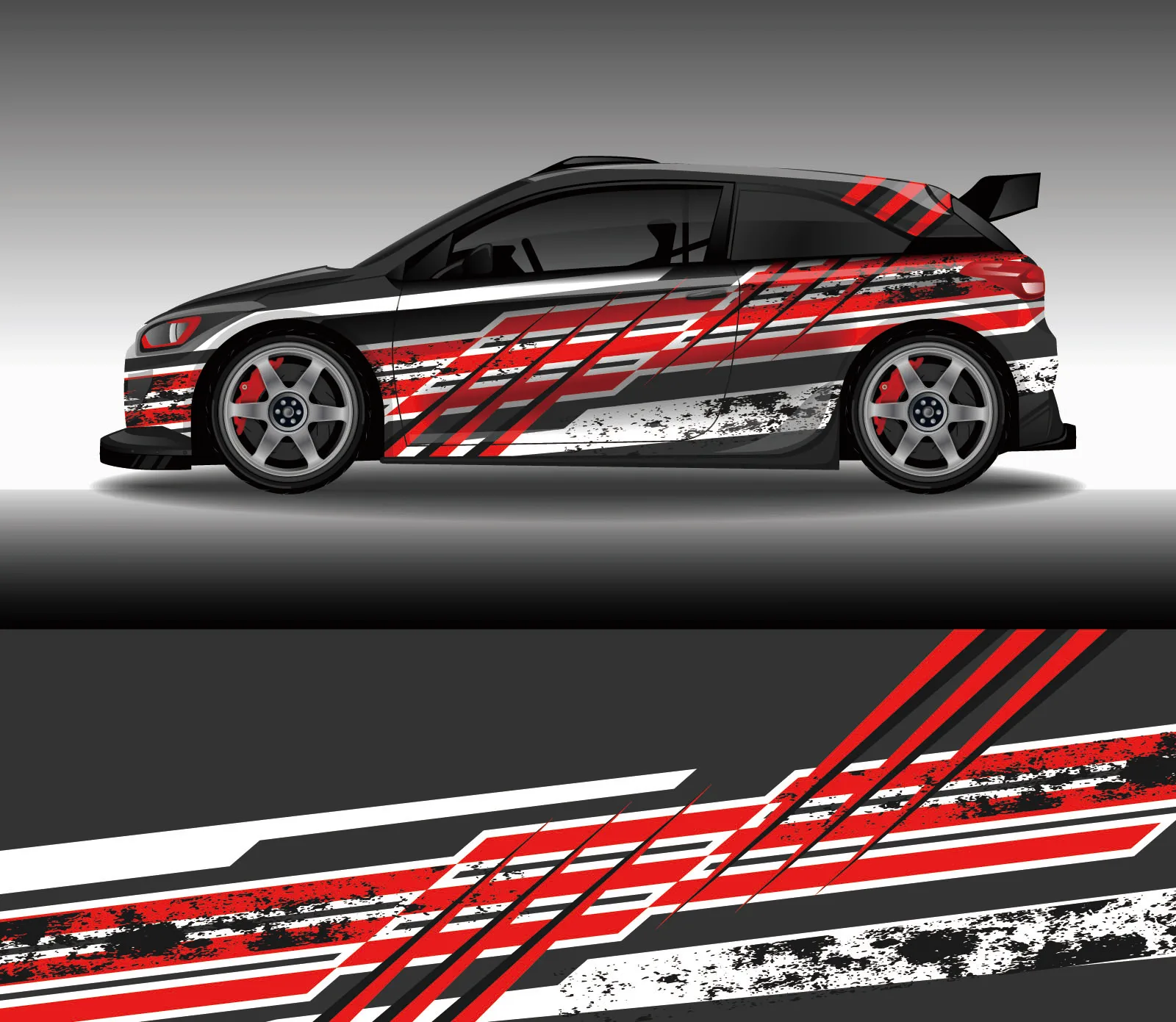 2PCS-Red-Line-Racing-Car-Graphic-Decal-Full-Body-Vinyl-Wrap-Protect ...