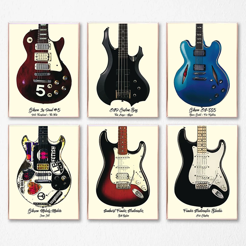 Famous Guitars Posters Musical Instrument Canvas Painting Retro Music ...