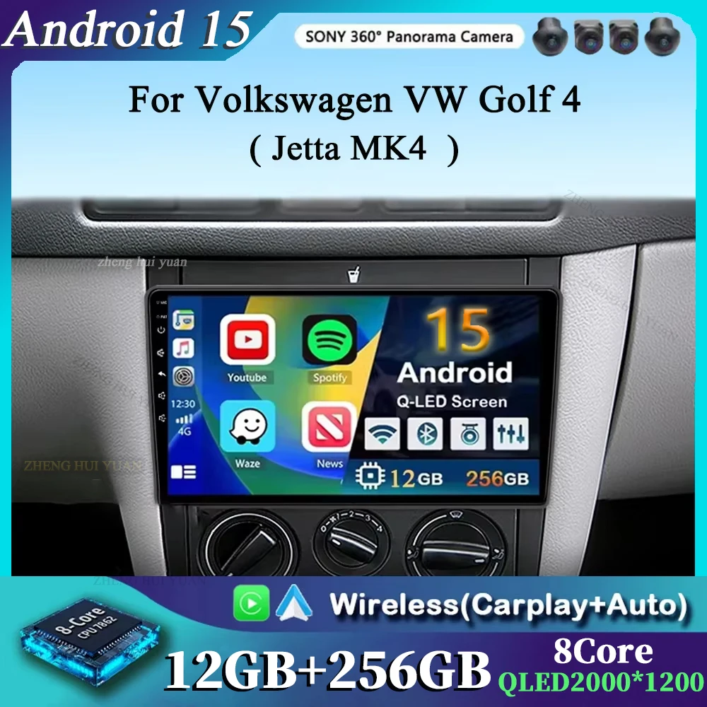 For Volkswagen VW Golf 4 Jetta MK4 2K 12+256 QLED Android 15 CarPlay ...