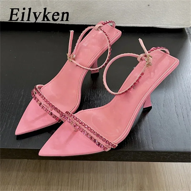 Eilyken Summer Sexy Crystal Narrow Band Buckle Strap Women Sandals Pointed Toe High Heels ...