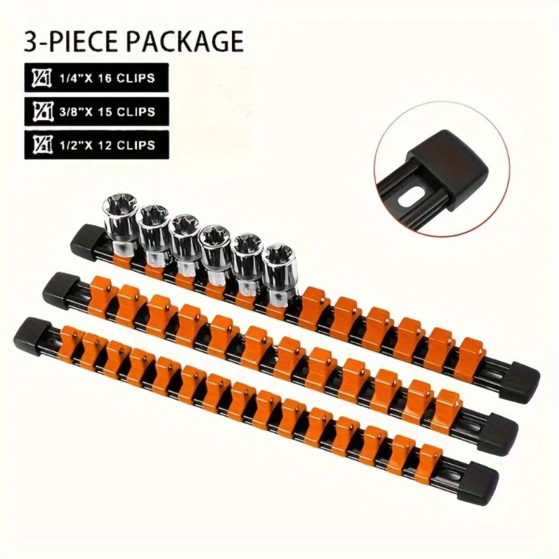 3pcs Orange Drive Socket Organizer Rails Kit for 3/8" 1/4" 1/2" Socket ...