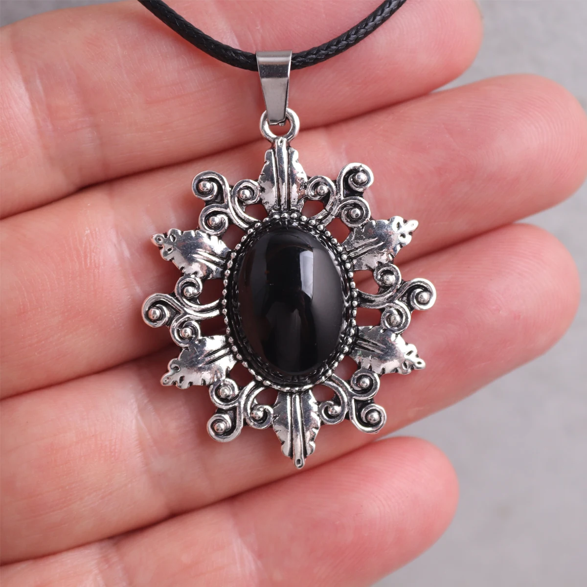 1PCS-Gothic-Alloy-Oval-Natural-Stone-Amethyst-Black-Obsidian-Charm ...