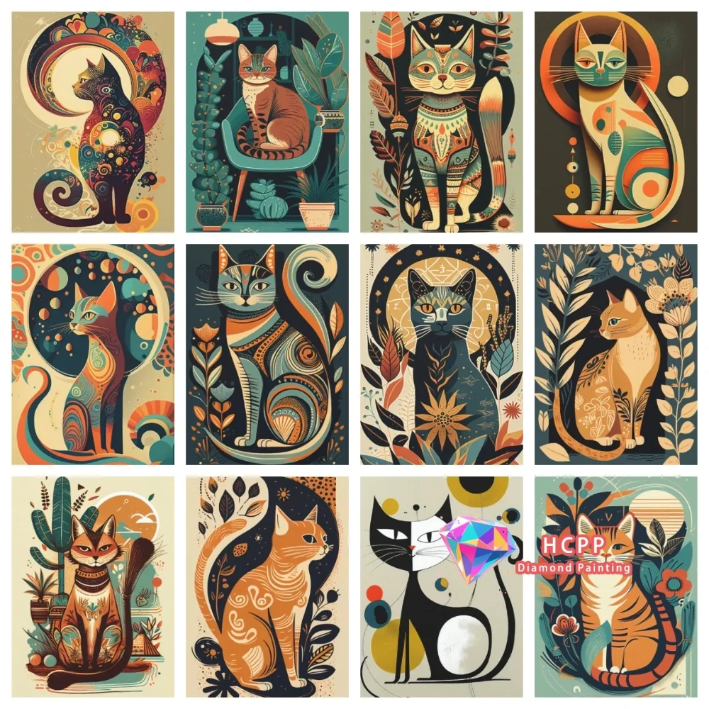 Abstract Art Cubism France Cat Diamond Painting Kit Square Round ...
