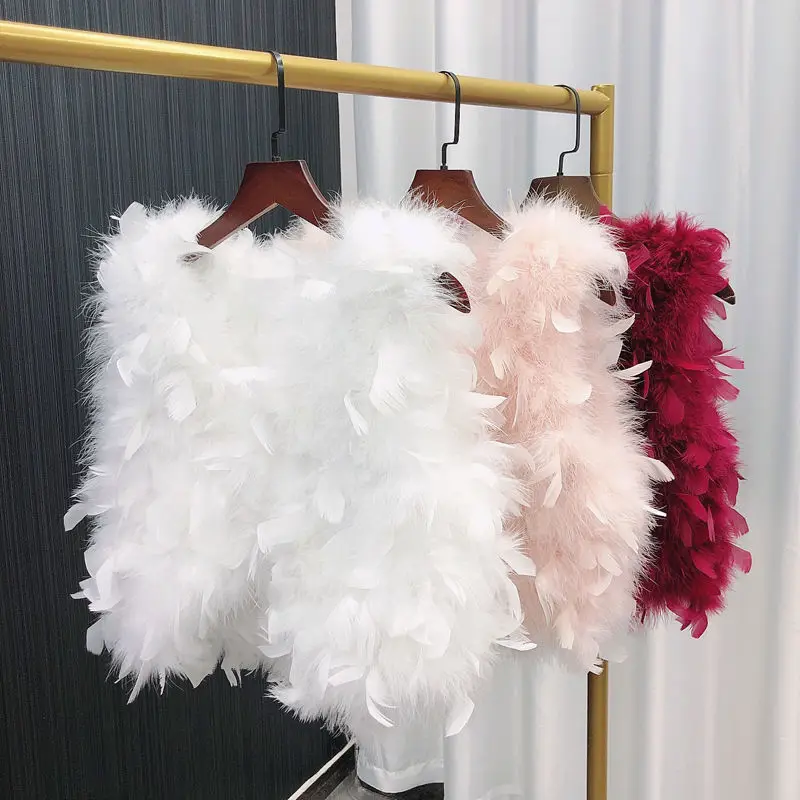 Luxury-V-neck-Autumn-High-Waist-3D-Ostrich-Feather-Vests-Faux-Fur ...