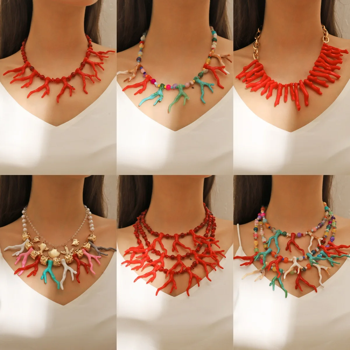 Beaded necklace Chroma Natural stone Bohemia Adjustable Coralline ...