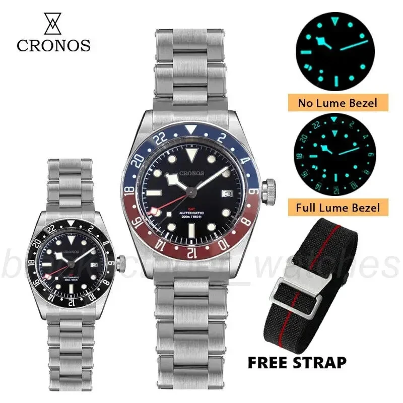 CRONOS L6021 BB NH34A GMT Dual Time Zone Date Automatic Mens Wrist ...
