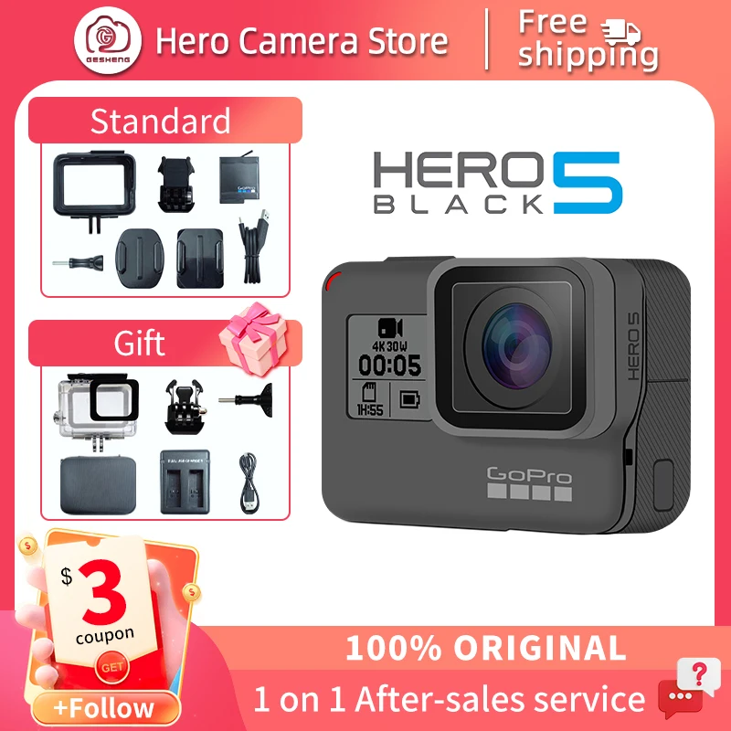 Gopro hero 5 black action camera 4k30 fram ultra hd dv wifi Anti shake ...