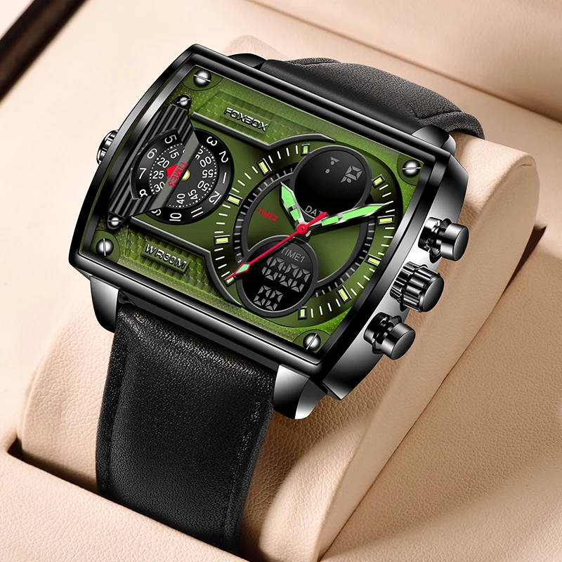 LIGE Big Dial Watch Luxury Square Digital Mens Watches Quartz Watch ...