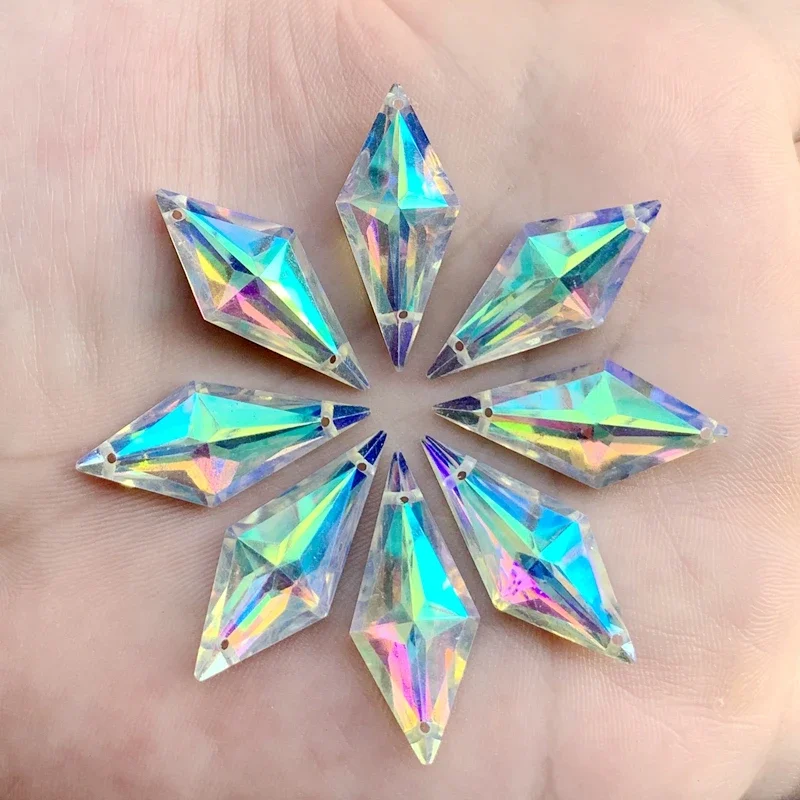 Diamond-Crystal-Gems-12x28mm-2-holes-AB-Flatback-Rhinestone-Resin ...