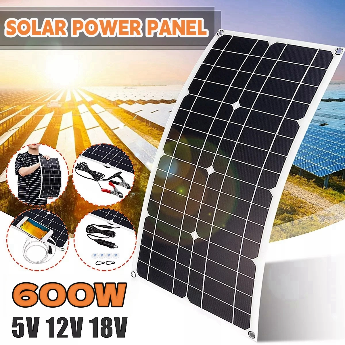 600W-Solar-Panel-18V-Solar-Kit-Dual-USB-12V-5V-DC-Single-Crystal ...