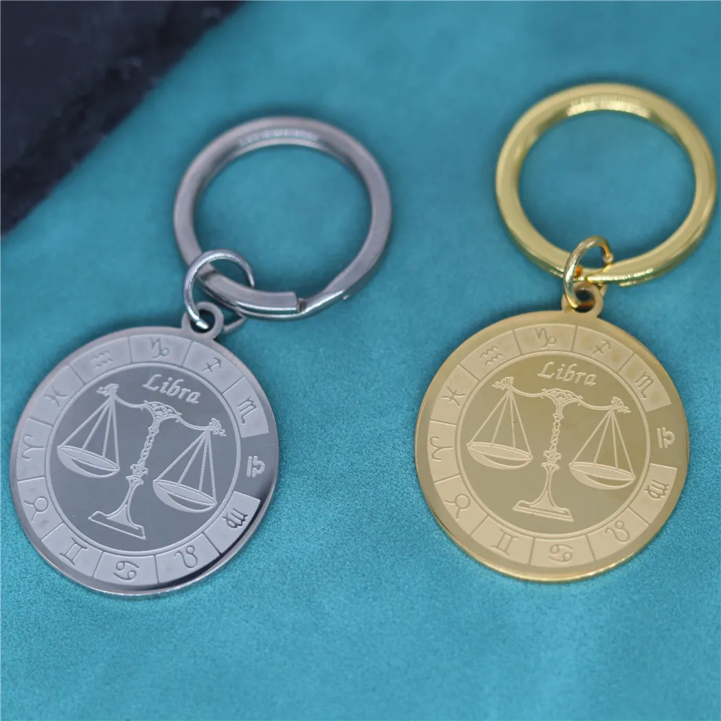12 Constellation Libra Symbol Pendant Keychain Stainless Steel Zodiac ...