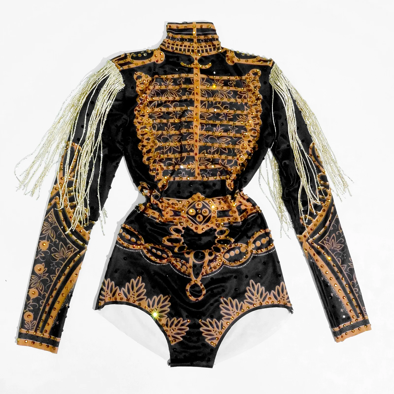 Fashion Rhinestones Female High-Cut Fringe Bodysuit Nightclub Carnival ...