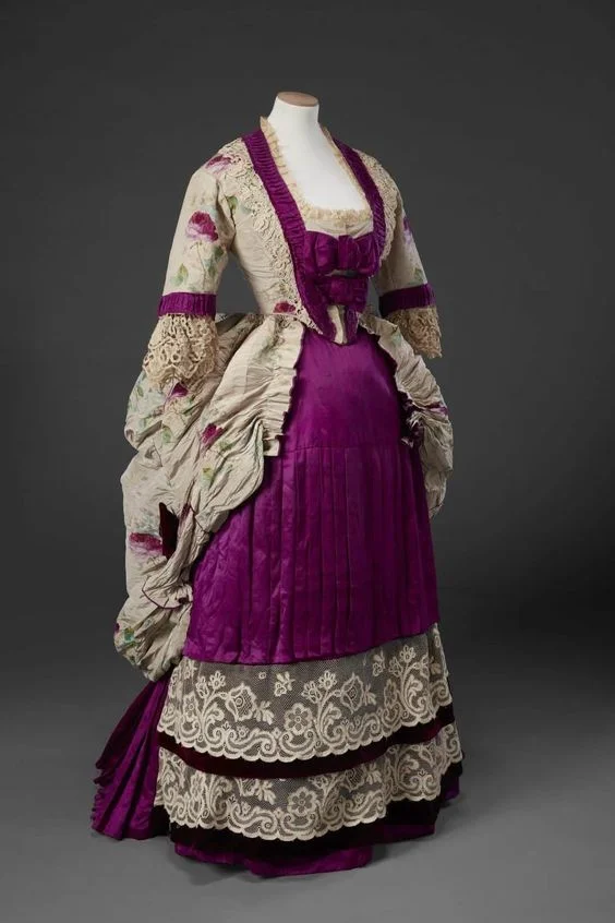 Early 1870s Day Dress Costume Women Fancy Victorian Bustle Ball Gown ...