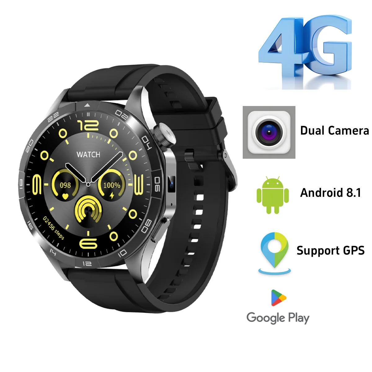 4-128GB-Smartwatch-4G-SIM-Card-1-43-inch-AMOLED-466-466-Screen-With ...