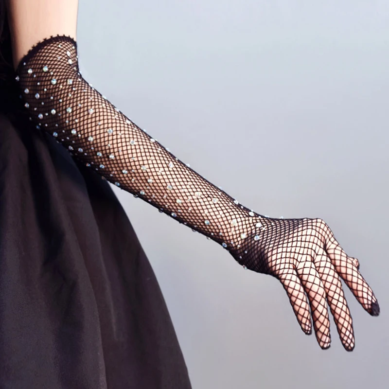 Sexy-Ultra-Thin-Mesh-Long-Gloves-For-Women-Stretchy-Flash-Diamond-Full ...