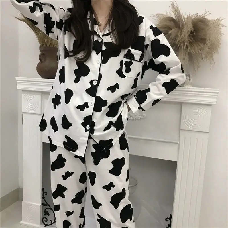 Cow-Print-Pajamas-for-Women-Cute-Nightwear-Sleepwear-Set-Autumn-Winter ...