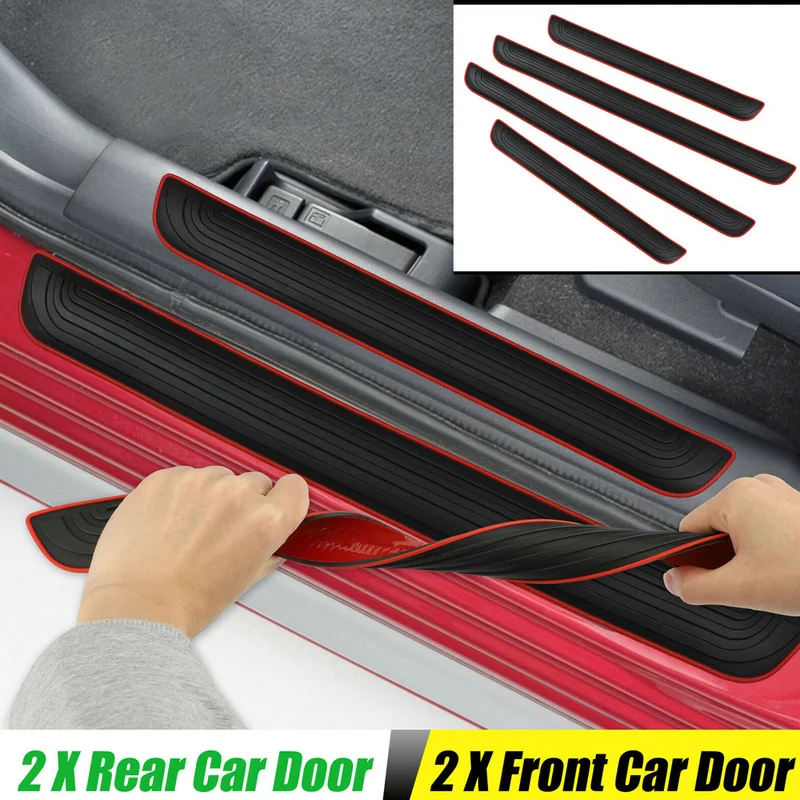 4pcs Rubber Car Door Sill Scuff Covers Black Door Panel Guards ...