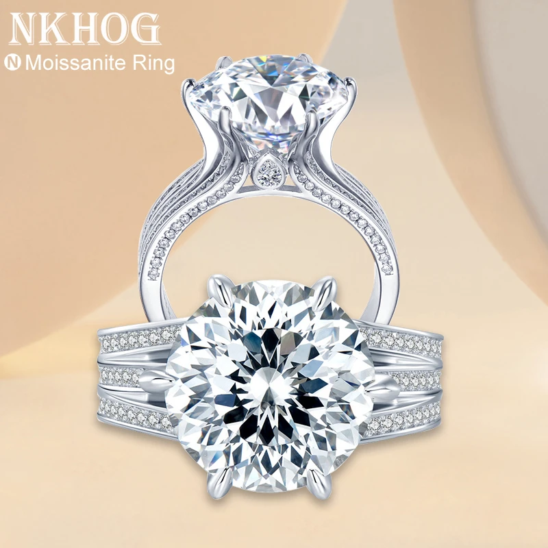 NKHOG Sparkling 10 Carat Moissanite Ring For Women 925 Sterling Silver Plated Pt950 Colorless ...