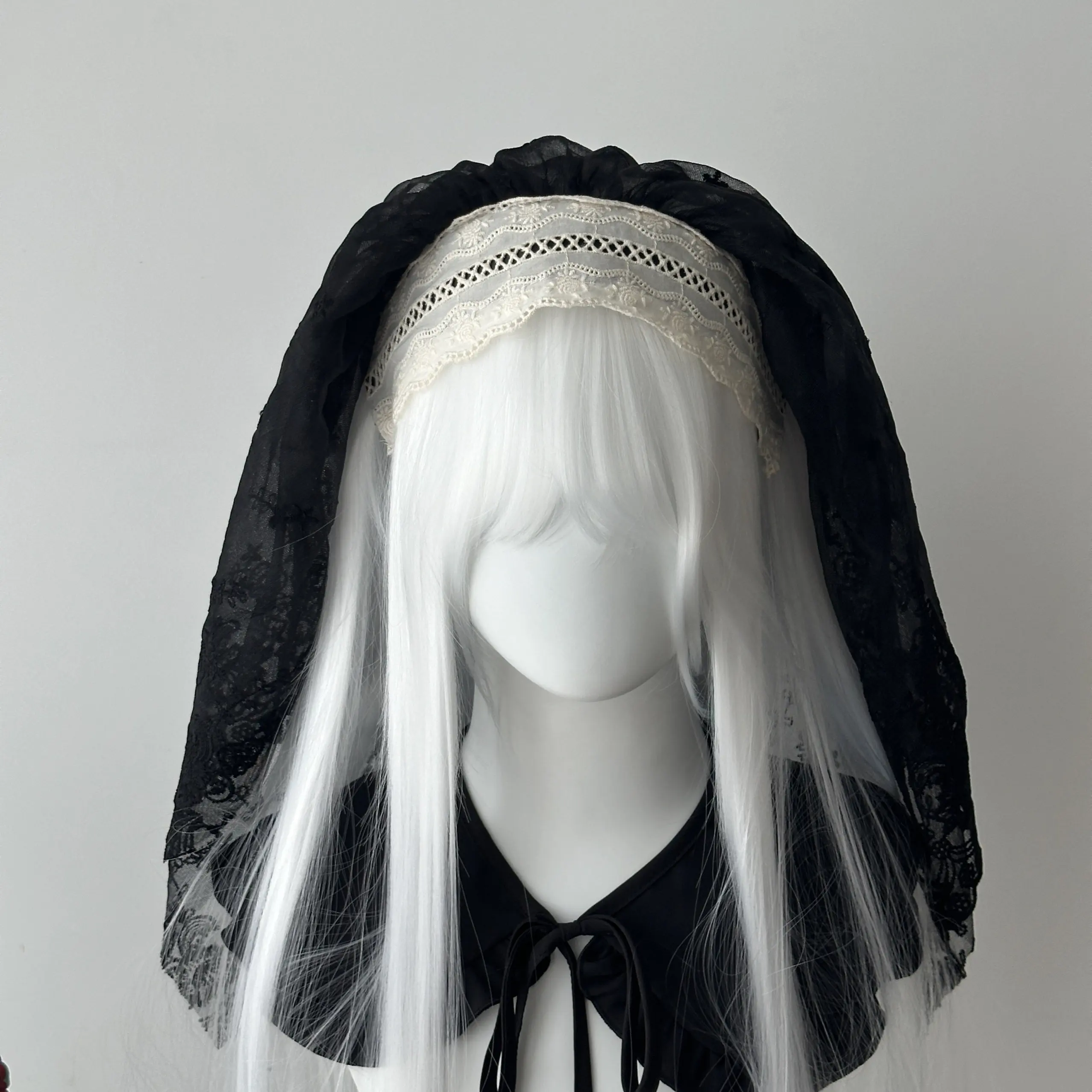 Black and white headscarf, lace, headband, dark punk, suitable for ...