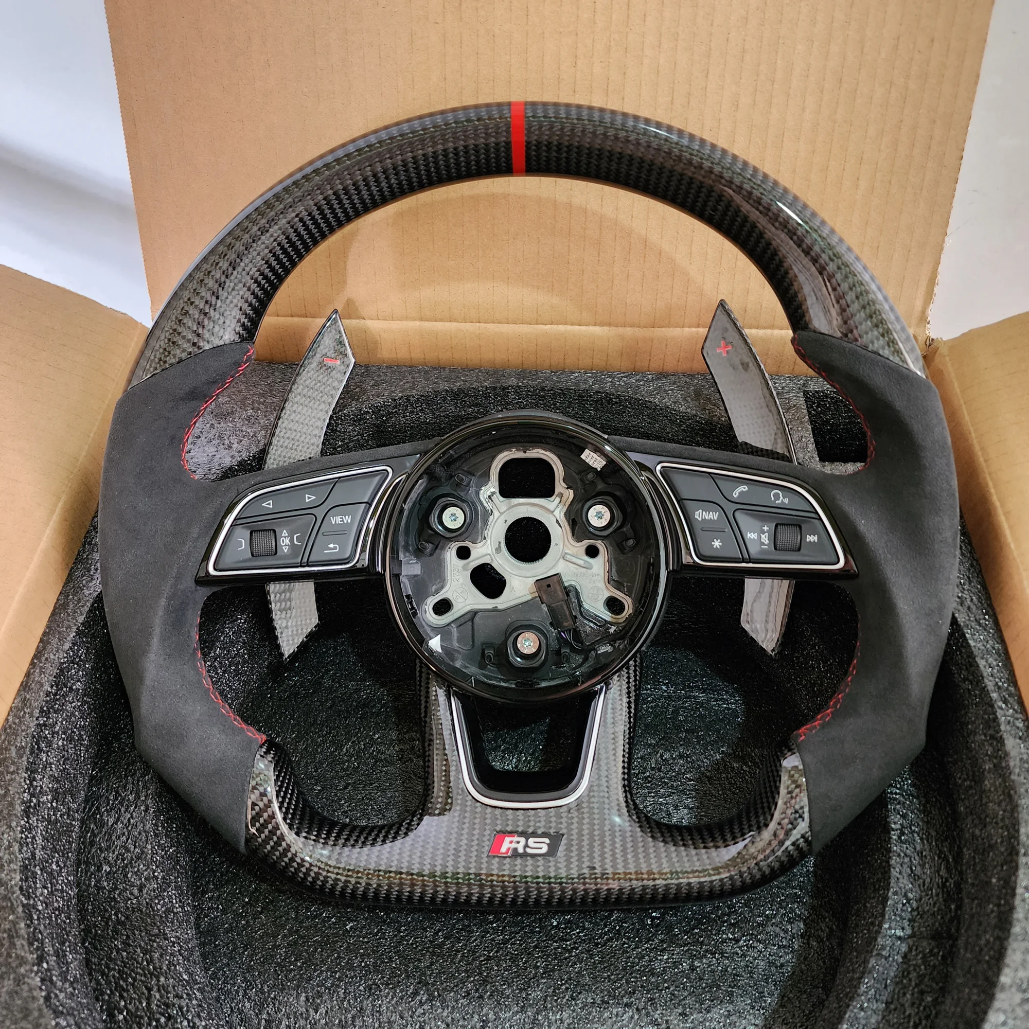 Carbon Fiber Alcantara Steering Wheel Red Stitching With Paddle Shifters For Audi S3 S4 S5 Rs3 ...