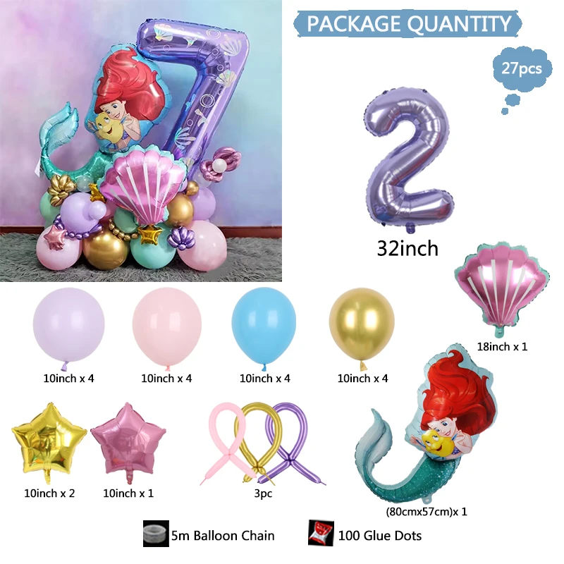 Globos con números morados de dibujos animados de la princesa Ariel de ...