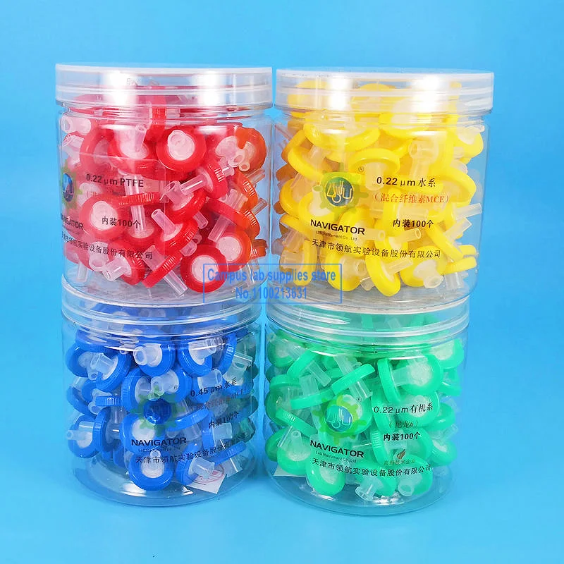 100pcs/box Lab 13mm/ 25mm MCE/Nylon/ PTFE Millipore Membrane Syringe Filter, 0.22 OR 0.45um ...
