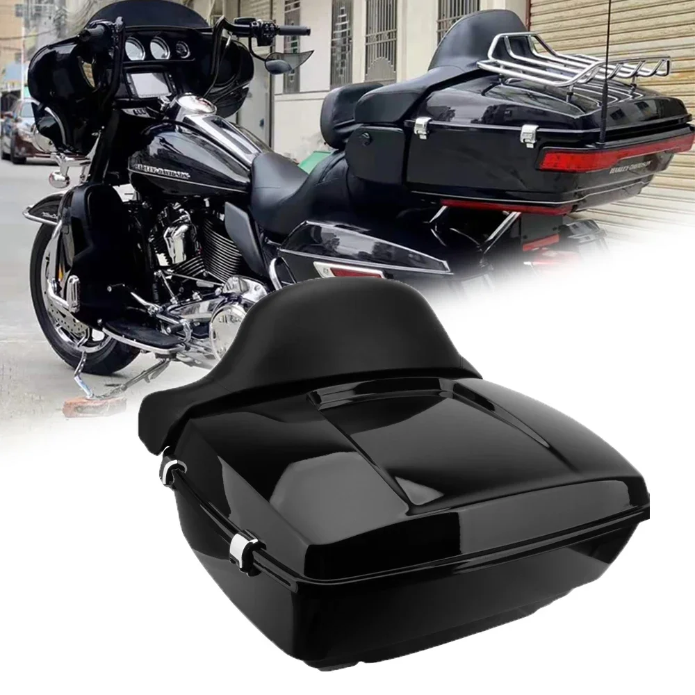 Black Motorcycle Chopped Pack Trunk Rack + Backrest Pad Mount Rear Case ...