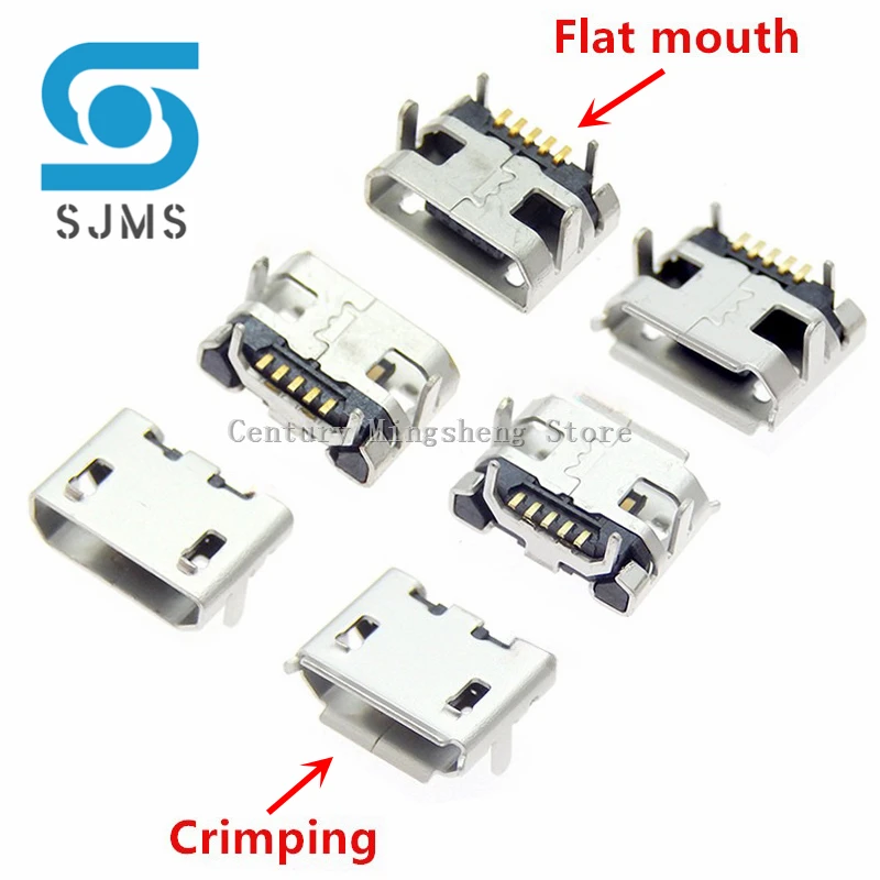10PCS-Micro-USB-5pin-no-side-Ox-horn-female-usb-socket-Flat-mouth-four ...