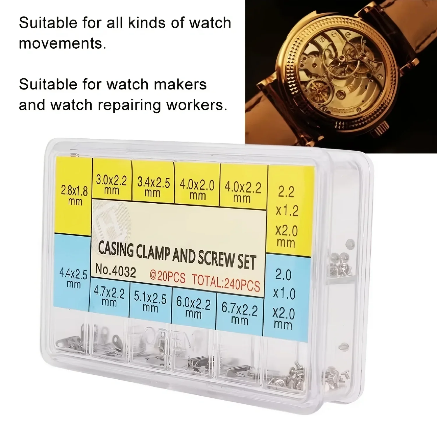 240Pcs Assorted Sizes Watch Casing Clamp and Screw Set for Professional ...