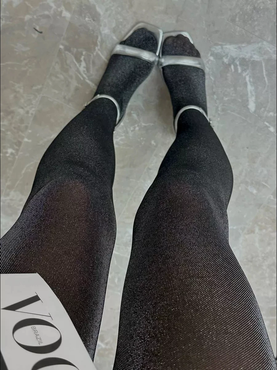 Kave Sexy Black Sheer Lurex Tights for Women Party Festivals Pantyhose ...