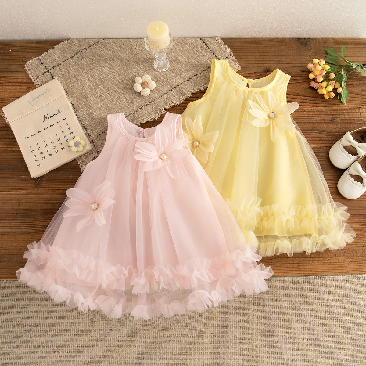 Baby Clothes Girl Summer Floral Pattern Solid Color Sleeveless Ruffled ...