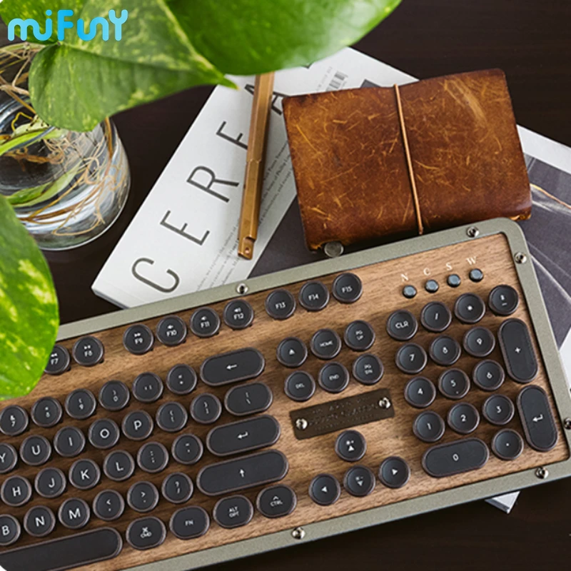 MiFuny-Walnut-Wooden-Mechanical-Keyboard-Bluetooth-Aluminum-Dual-Mode ...