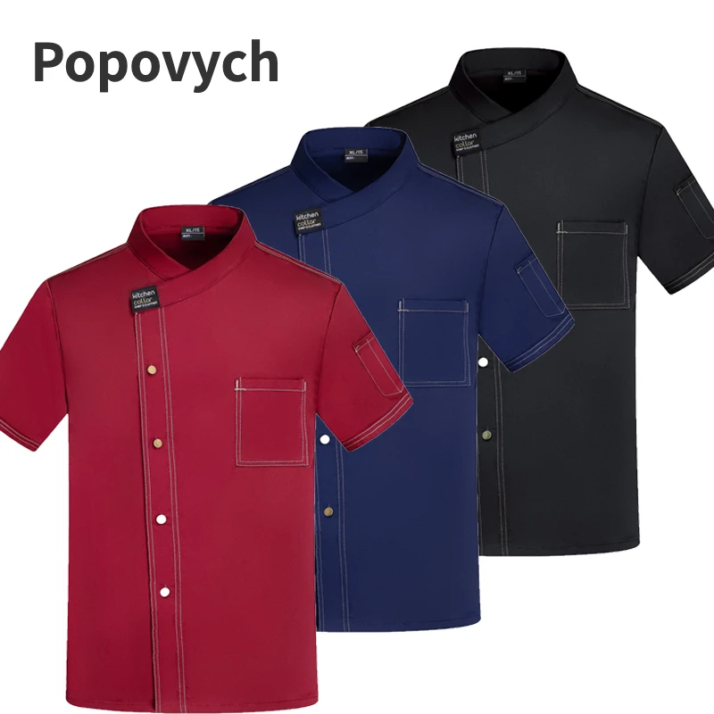 Kitchen-Chef-Clothes-for-Men-Women-Short-Sleeve-Restaurant-Waiter-Cook ...