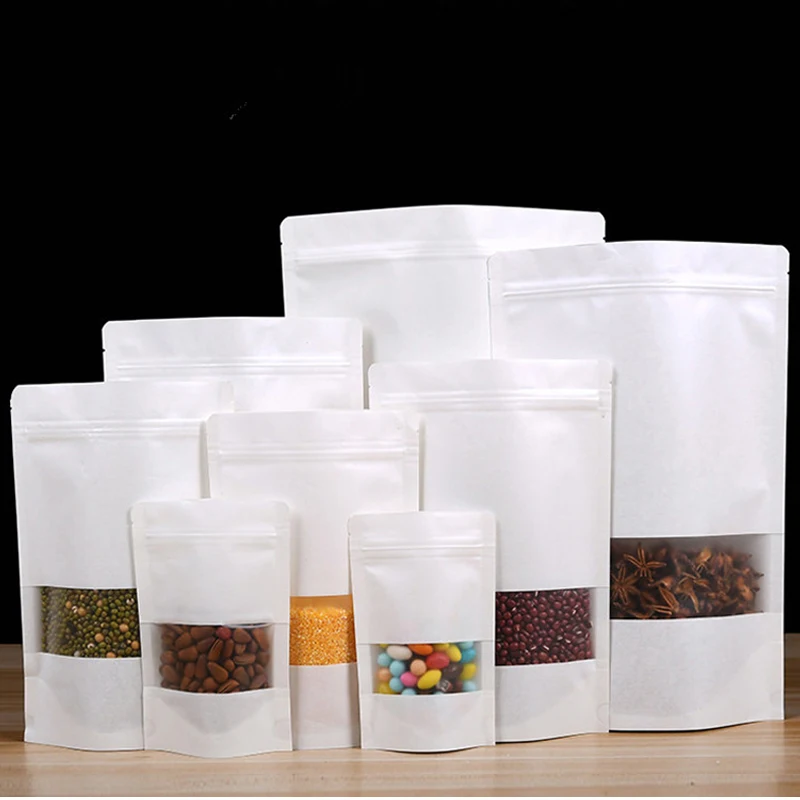 Thick-White-Kraft-Paper-Stand-Up-Package-Bags-Frosted-Window-Heat ...