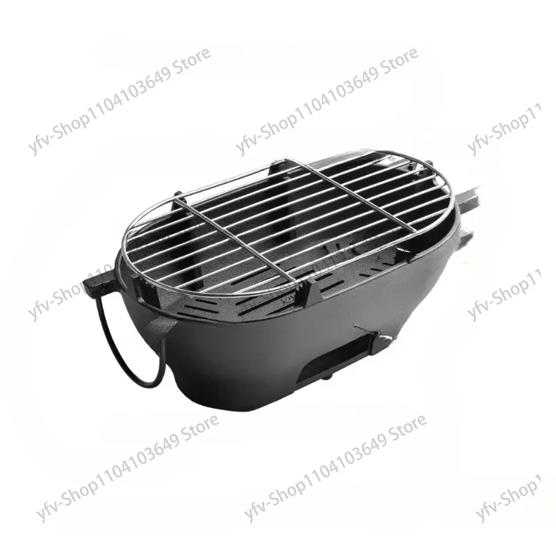 Cast-Iron-Barbecue-Grill-Oval-Charcoal-Portable-Multi-Functional-Oven ...