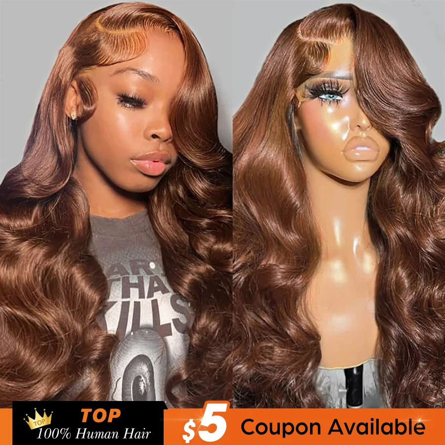 Perruque-Body-Wave-Lace-Front-Wig-Remy-Naturelle-Cheveux-Humains-Couleur-Brun-Chocolat-13x4-13x6 ...