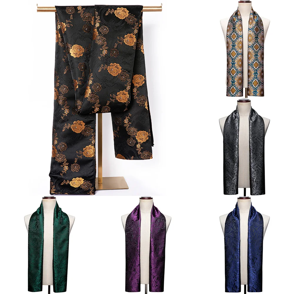 Fashion-Silk-Scarf-For-Men-Black-Gold-Floral-Spring-Autumn-Jacquard ...