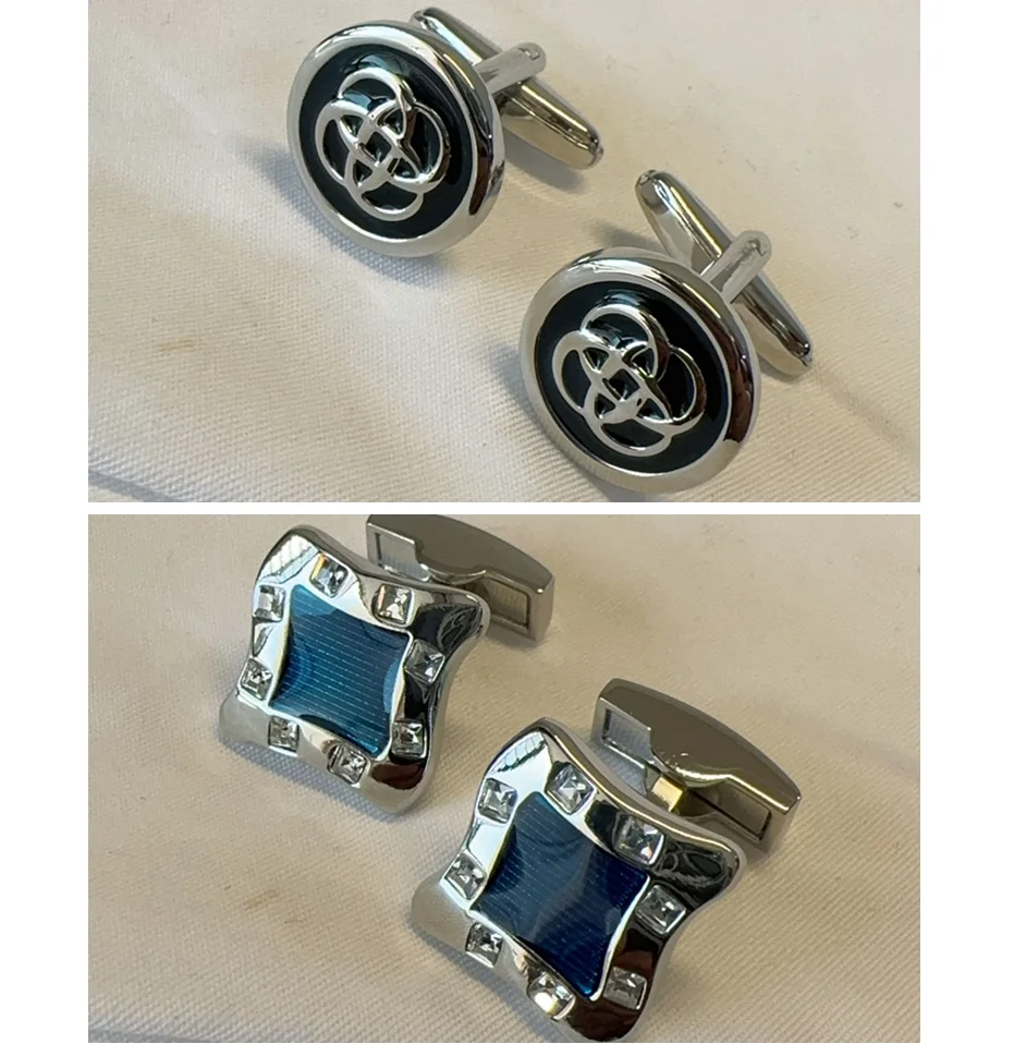 10pairs-Blue-Enamel-With-Crystal-Cufflink-Black-Round-Circle-Flower ...