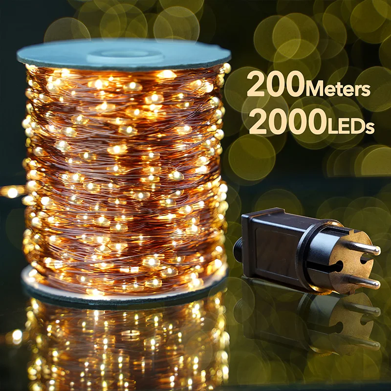 200M Christmas ornaments LED Copper wire Garland String Lights Outdoor ...
